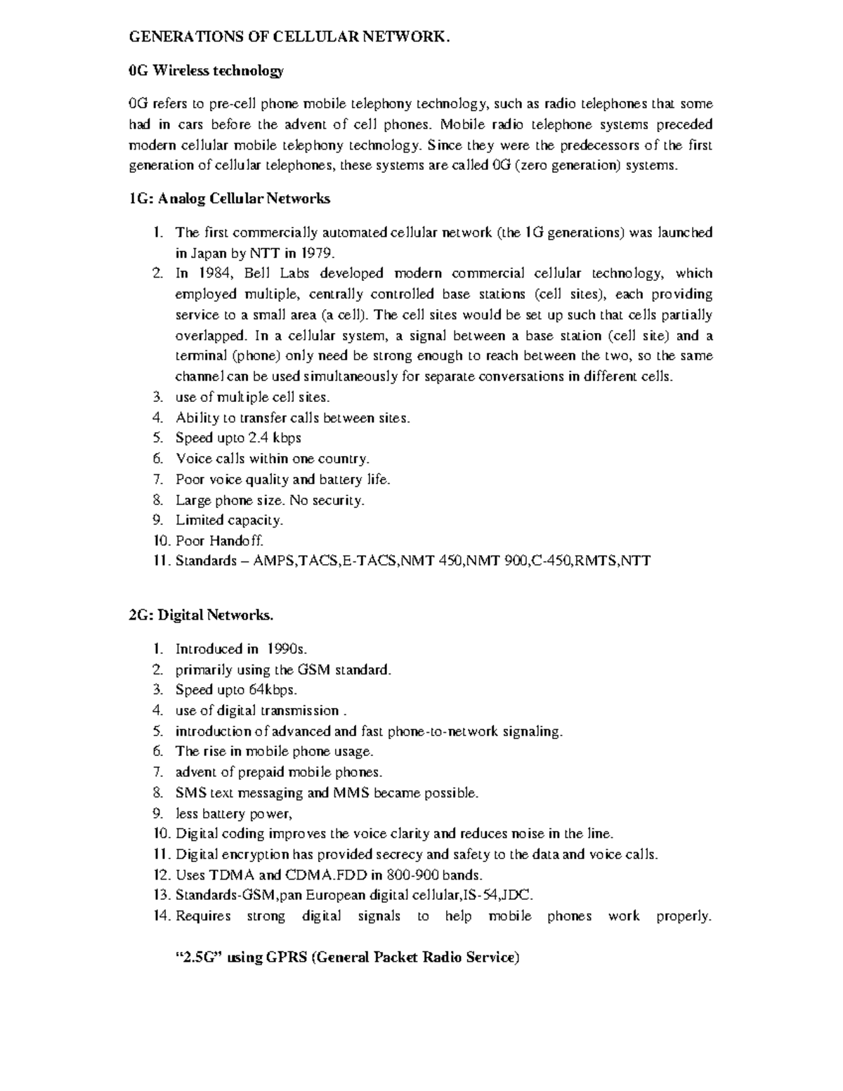 introduction to wireless communication networks - GENERATIONS OF ...