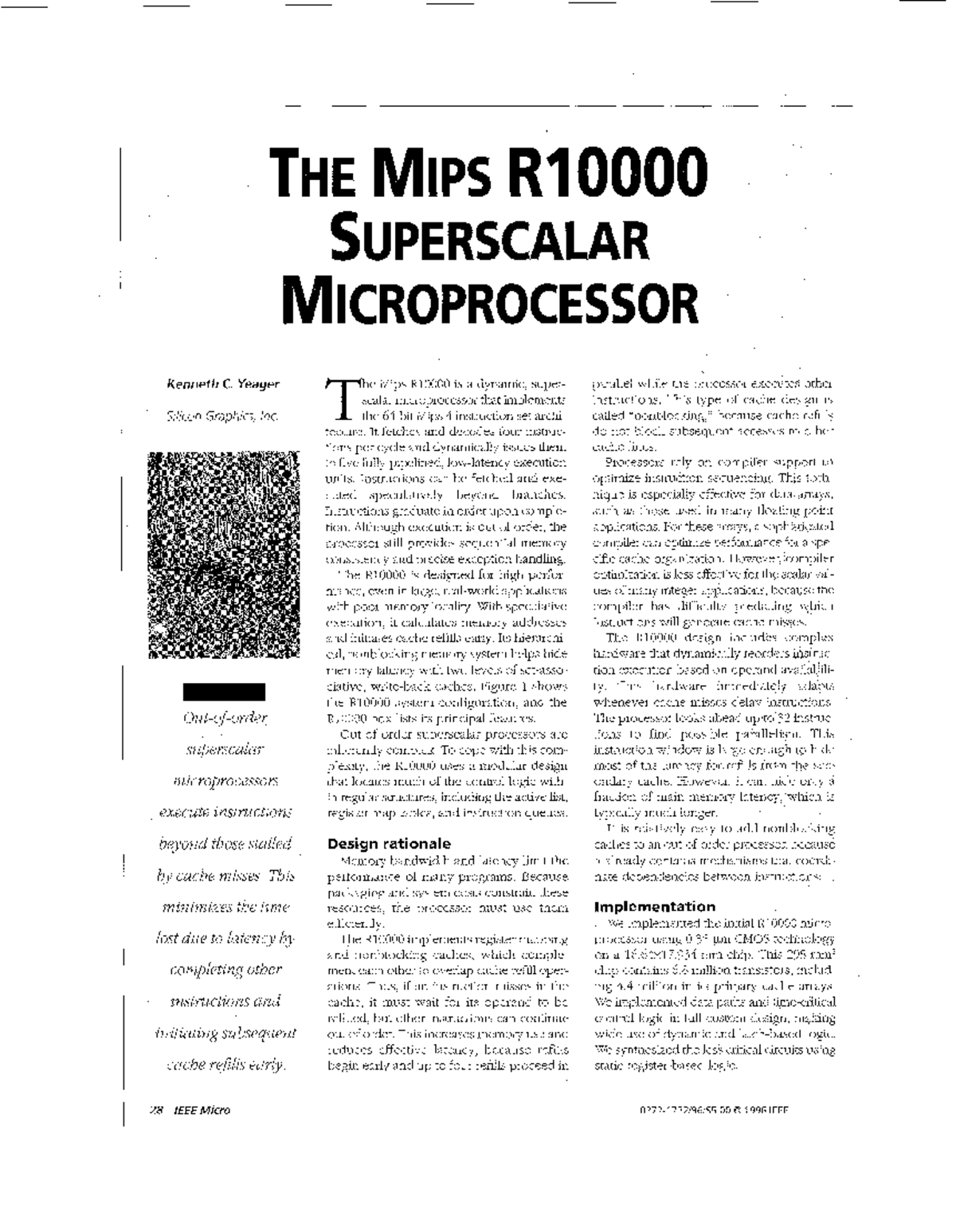 R10k paper on computer architecture on tomasulo - THE MIPS RIO ...