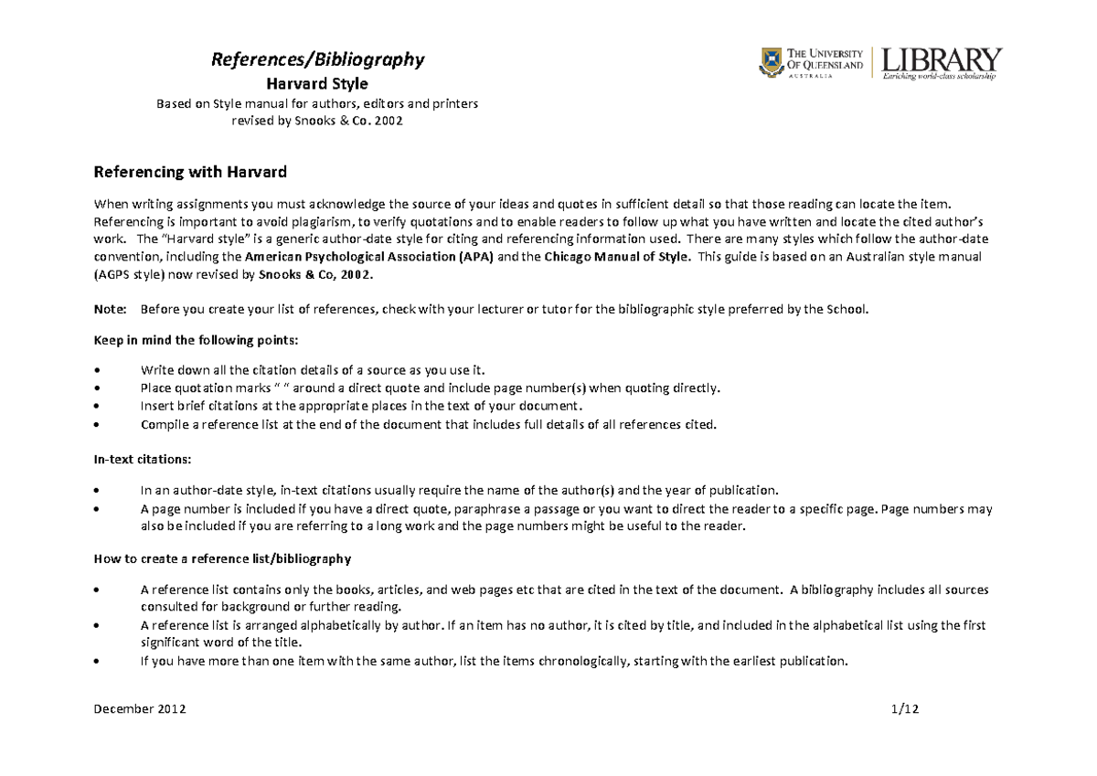 Harvard - referencing format - References/Bibliography Harvard Style ...