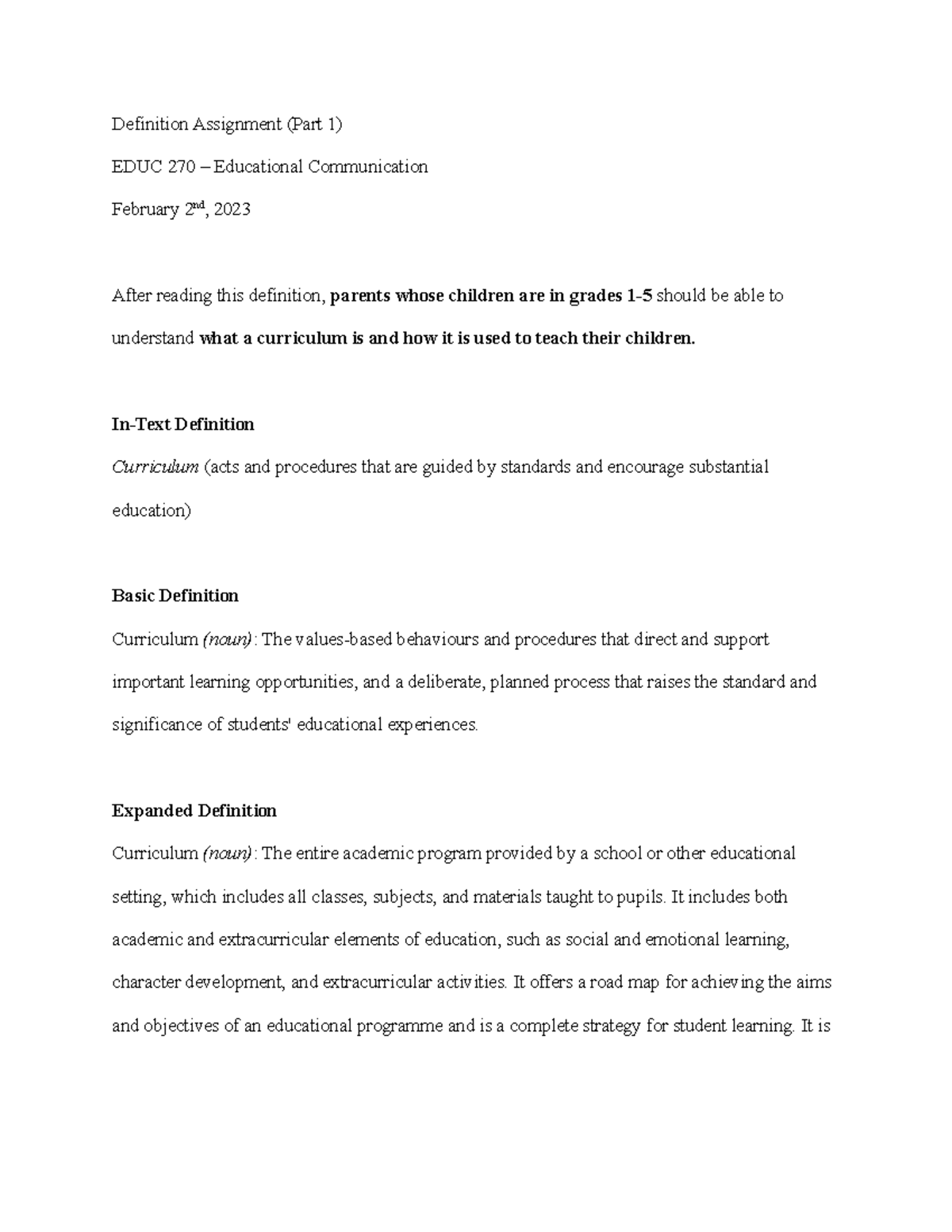 Definition Assignment (part 1) - In-Text Definition Curriculum (acts ...