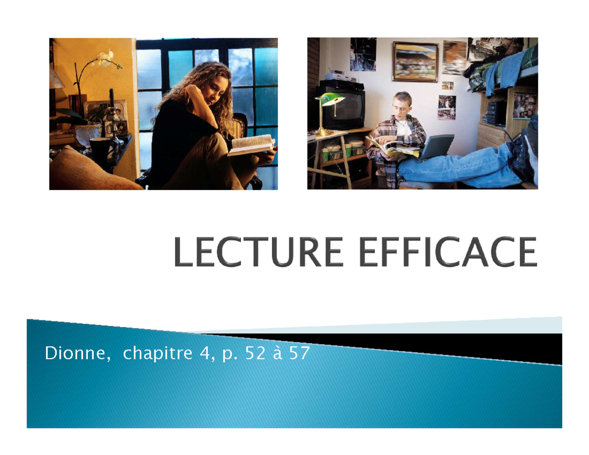 Lecture efficace - Dionne, chapitre 4, p. 52 à Objectifs: • Identifier ...