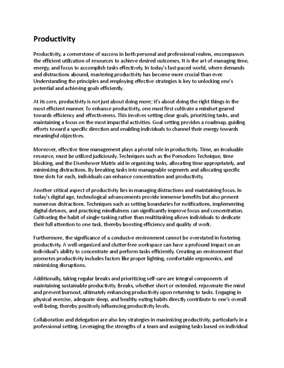 Productivity - notes - Productivity Productivity, a cornerstone of ...