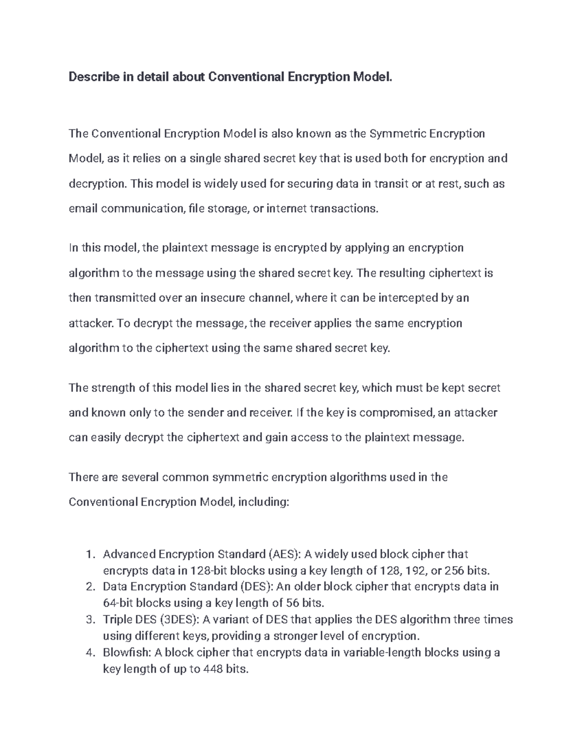 Describe in detail about Conventional Encryption Model - The ...