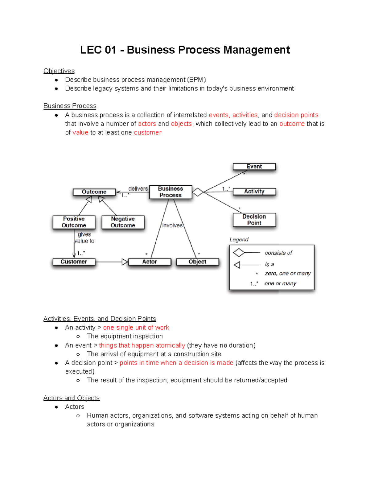 ITM706 Lecture 1 Notes - LEC 01 - Business Process Management ...