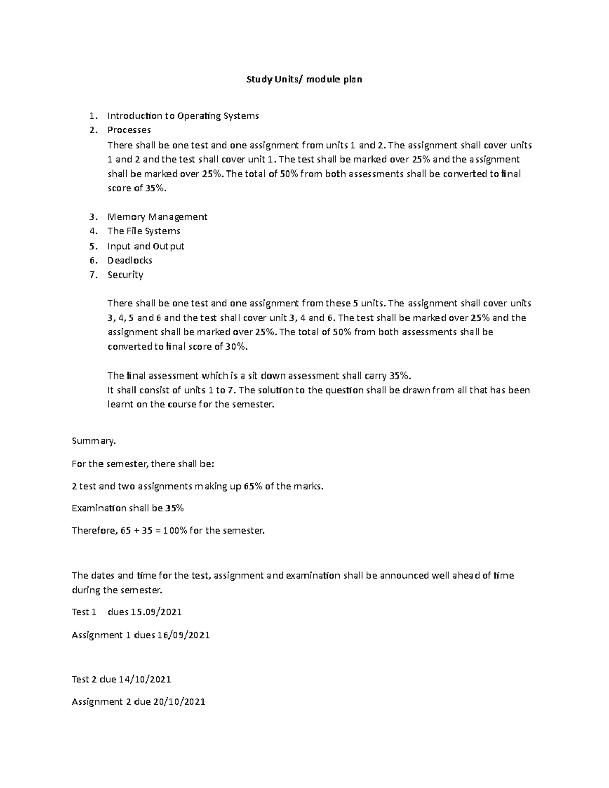 Study Units and textbook link - Study Units/ module plan Introduction ...