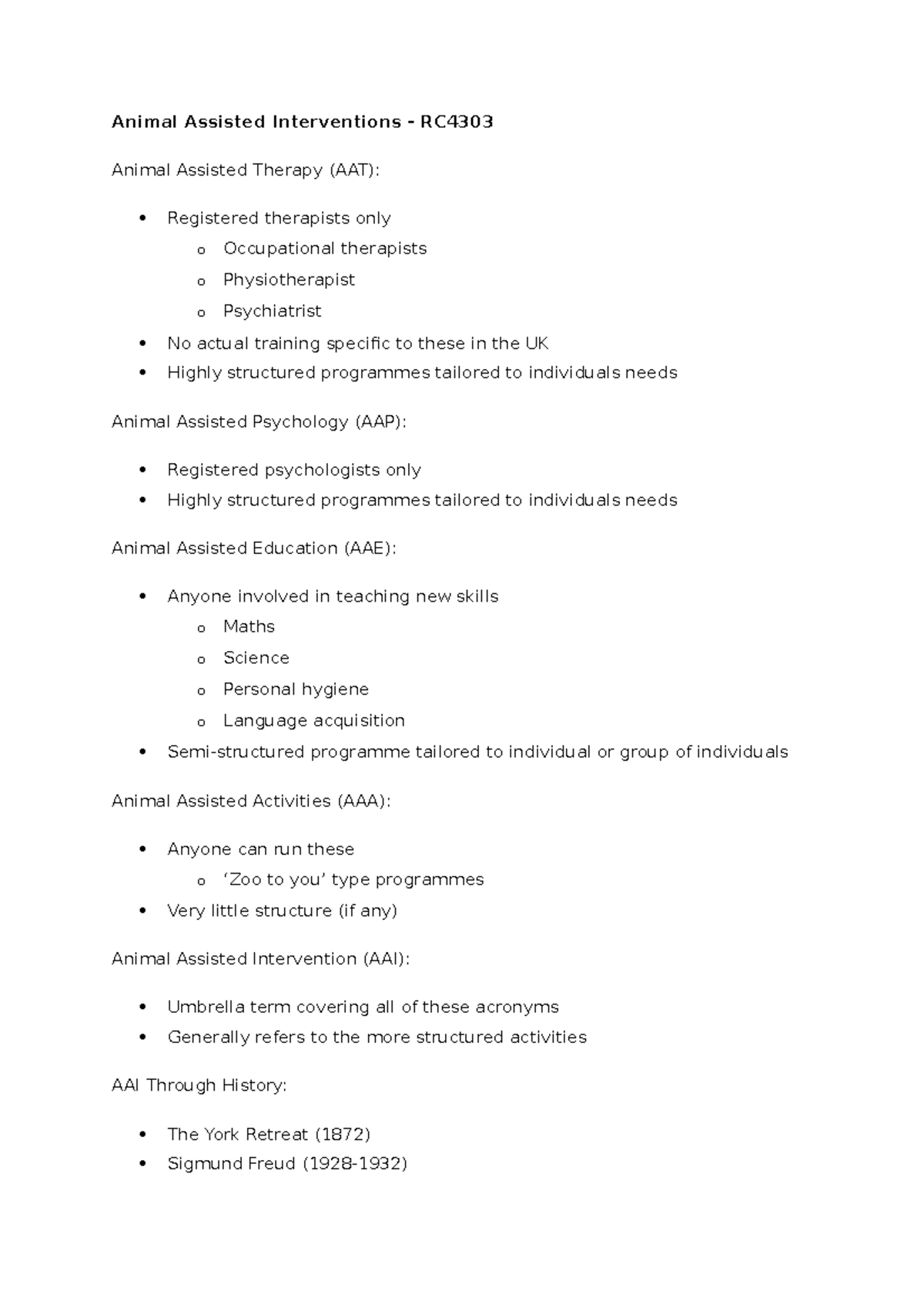 Lesson 11 - Animal Assisted Interventions - Animal Assisted ...