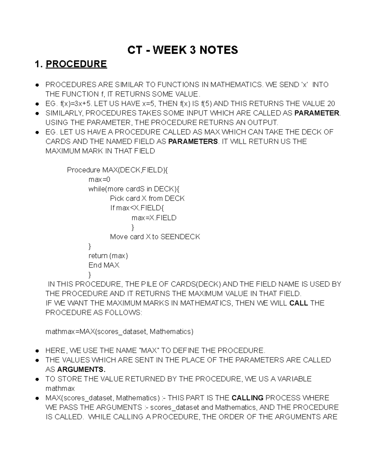 CT - WEEK 3 Notes - CT - WEEK 3 NOTES 1. PROCEDURE PROCEDURES ARE ...