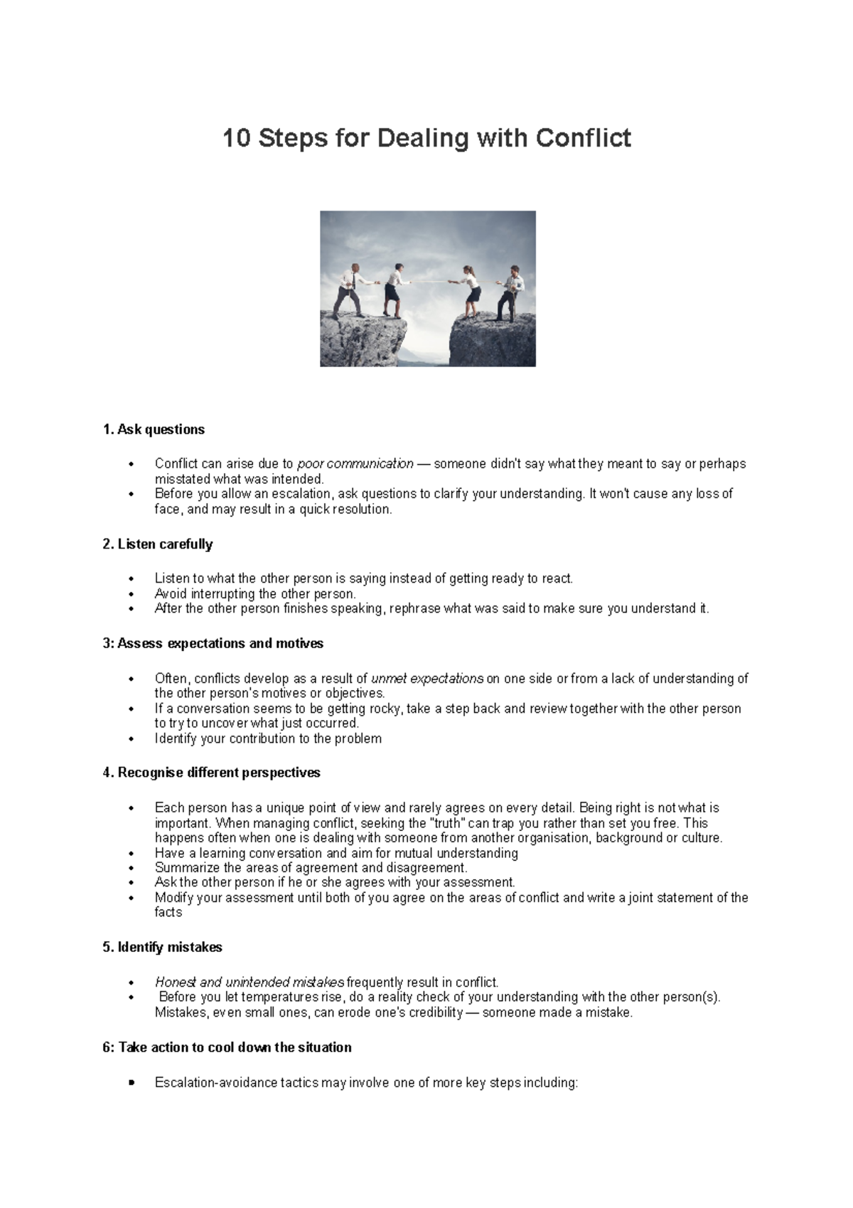 10 steps to deal with conflict - 10 Steps for Dealing with Conflict Ask ...