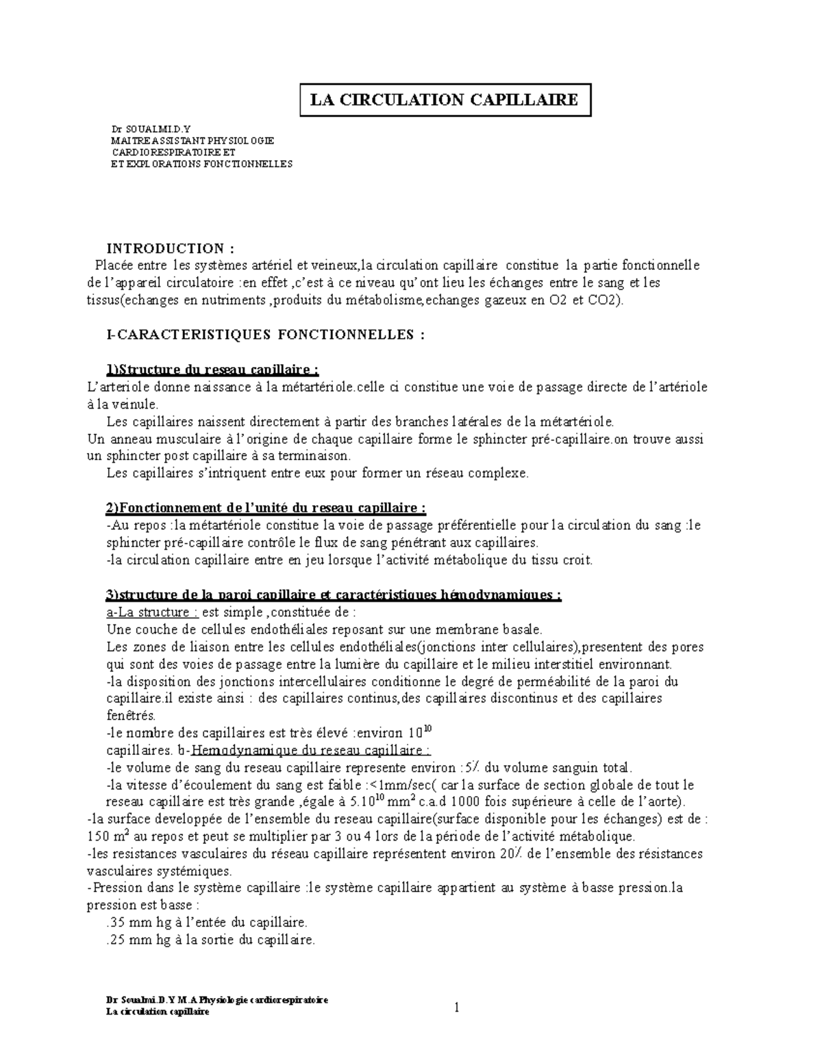 C5 la circulation capillaire - Dr Soualmi.D M Physiologie ...