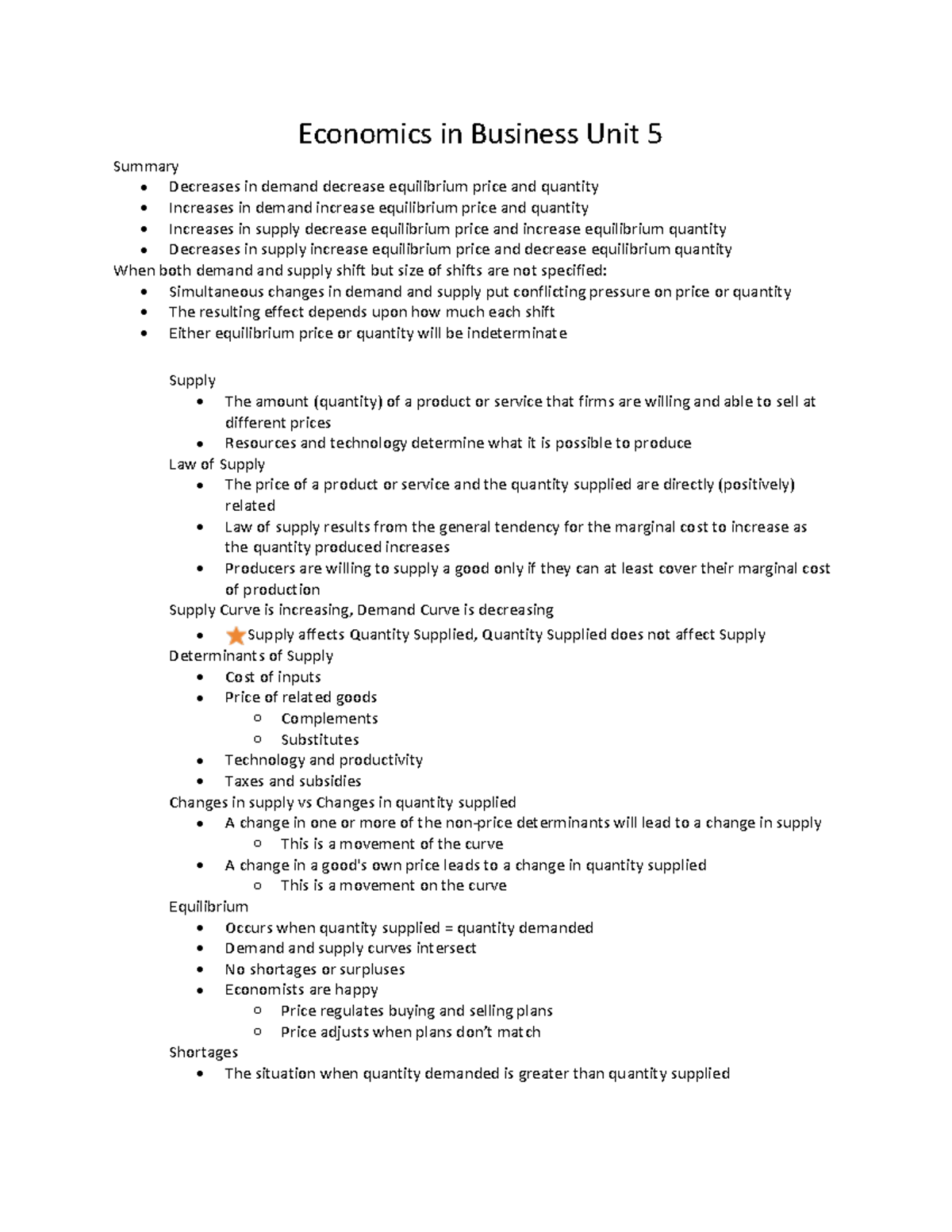 Economics in Business Unit 5 - Studocu
