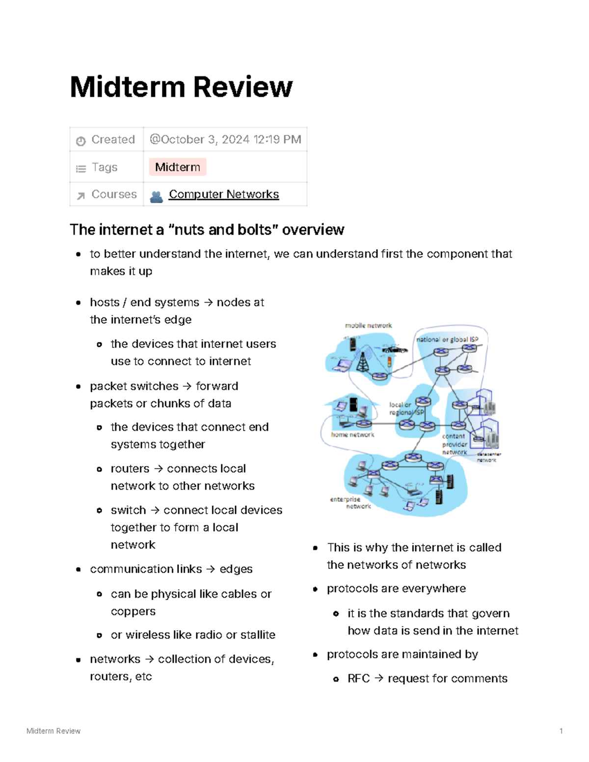 Cs 3201 Midterm Notes Summary Computer Networking A Top Down Approach Featuring The Internet