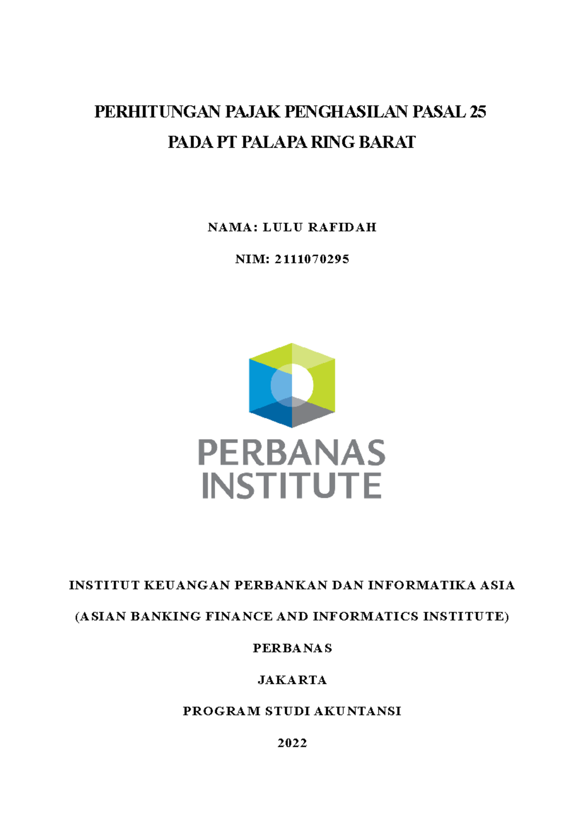 Paper Pajak pph 25 - pph 25 palapa ring barat - PERHITUNGAN PAJAK ...