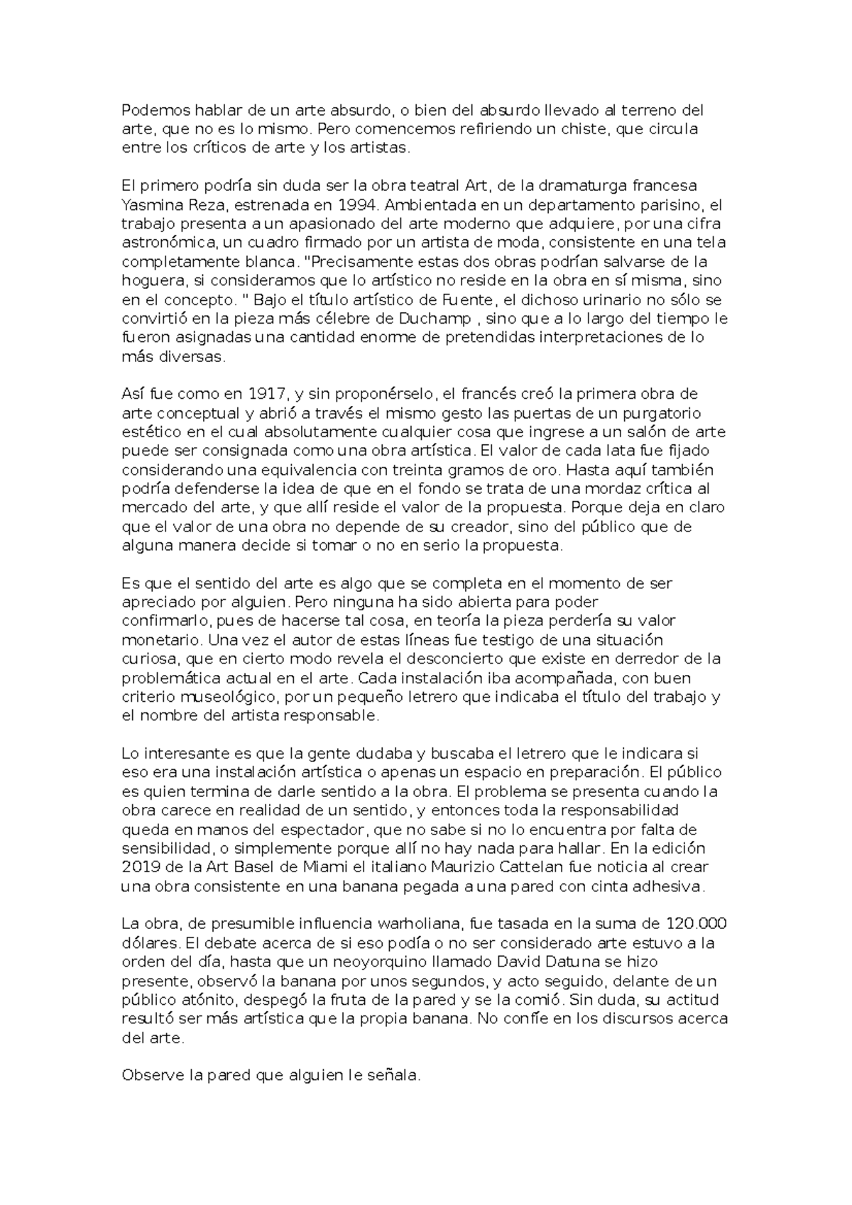 Tarea de la reflexcion - ljjl - Podemos hablar de un arte absurdo, o ...