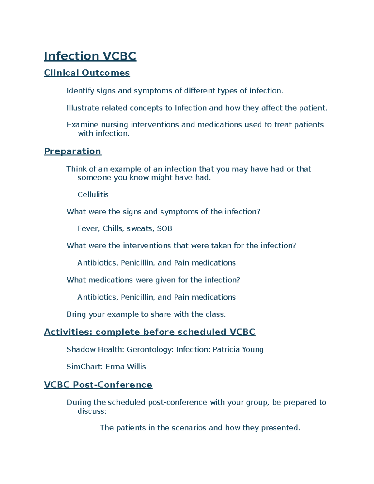Infection VCBC - 246 - Infection VCBC Clinical Outcomes Identify signs ...
