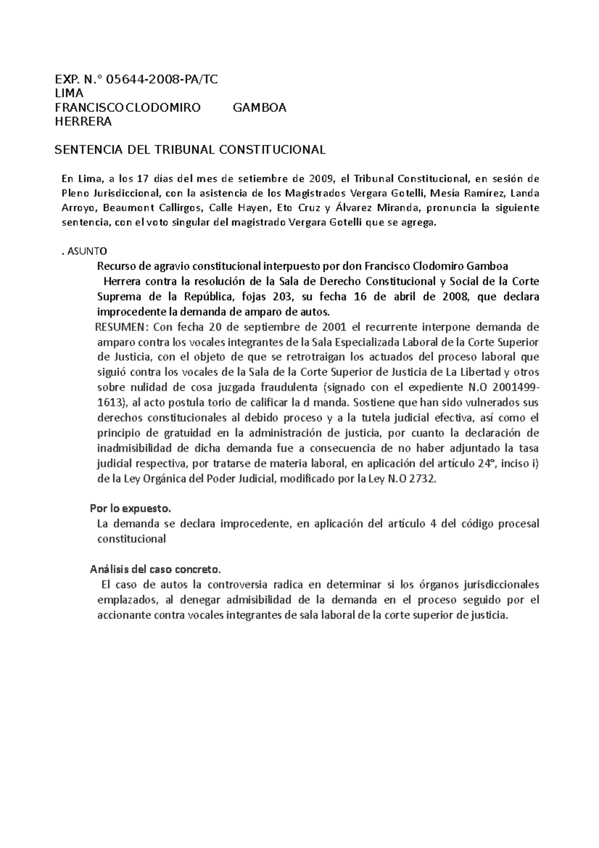 Principio 2 Gratuidad - hvjv - EXP. N.° 05644-2008-PA/TC LIMA FRANCISCO ...