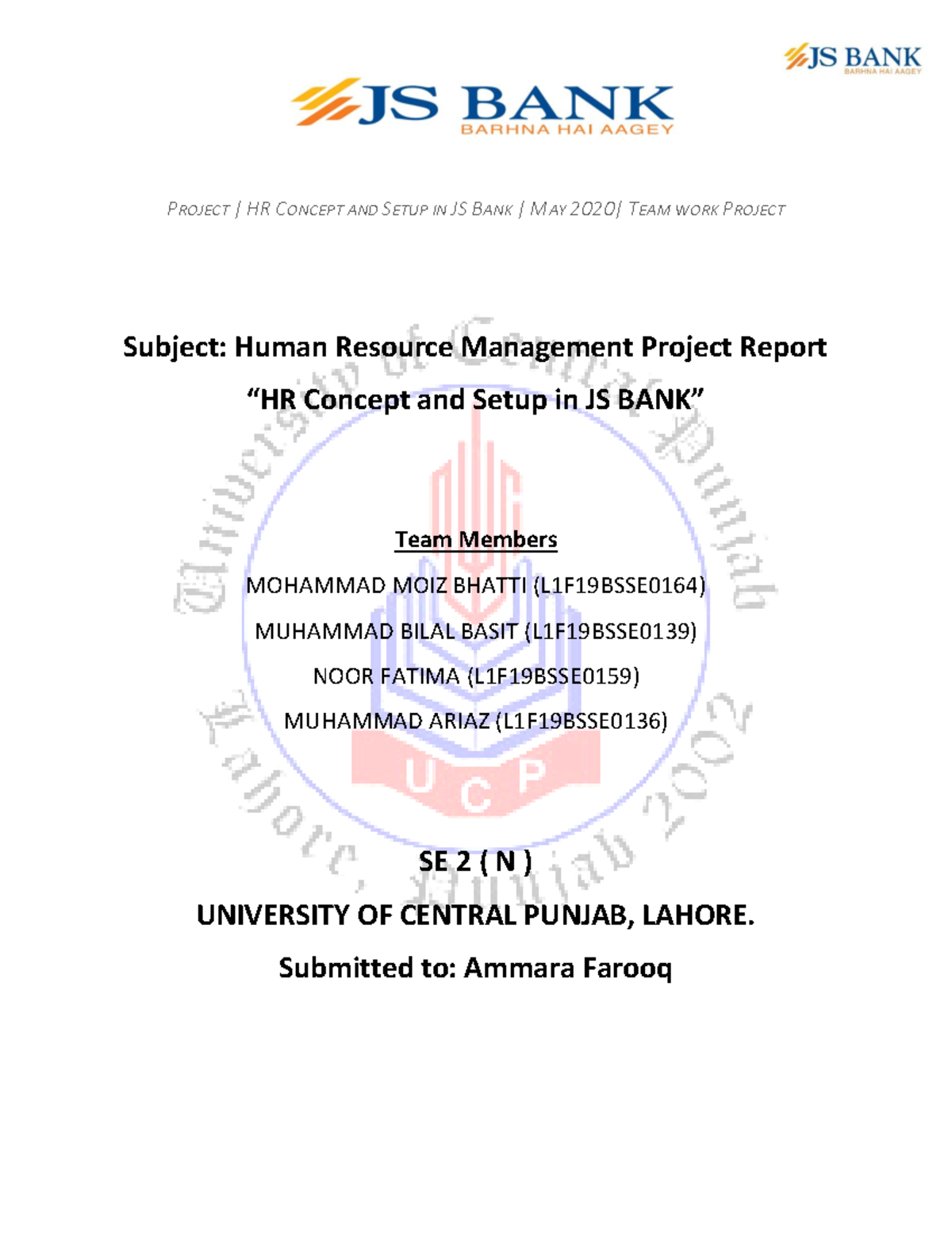 JS Bank - full assignment - PROJECT | HR CONCEPT AND SETUP IN JS BANK ...