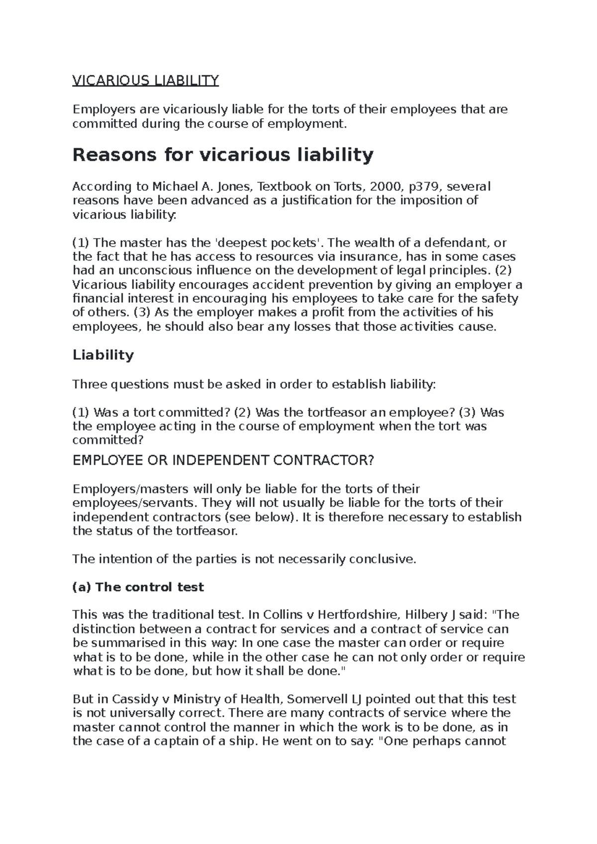Vicarious liability - VICARIOUS LIABILITY Employers are vicariously ...