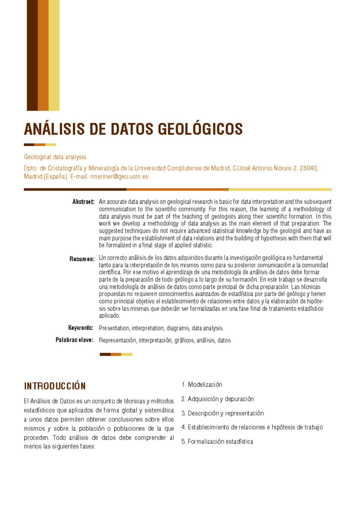 Analisis de datos geologicos - Huelva 2012 ANÁLISIS DE DATOS GEOLÓGICOS ...