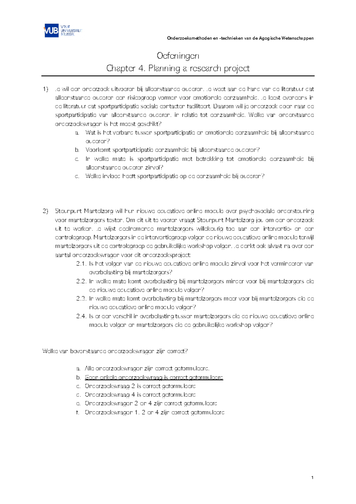3 Oefeningen hfst 4 Planning a research project ZA - Oefeningen Chapter ...