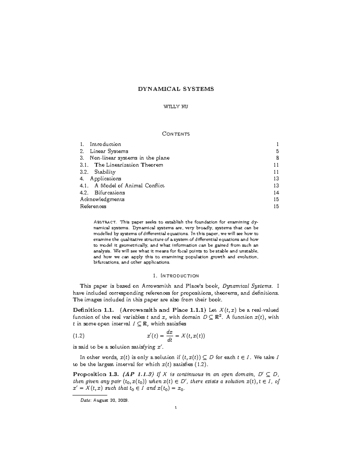 Hu - This paper seeks to establish the foundation for examining dynamical systems. - DYNAMICAL ...