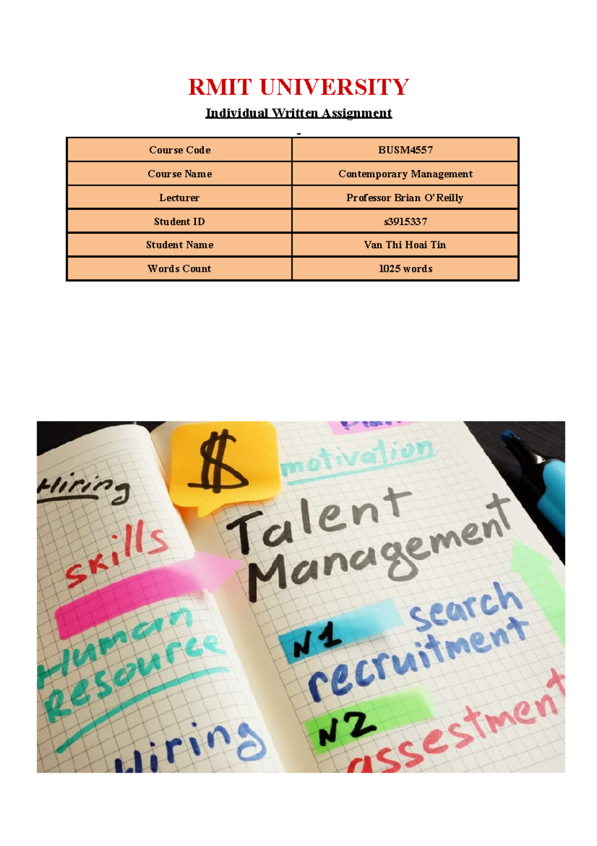 Assessment 1 Contemporary Management - DI - RMIT UNIVERSITY Individual ...