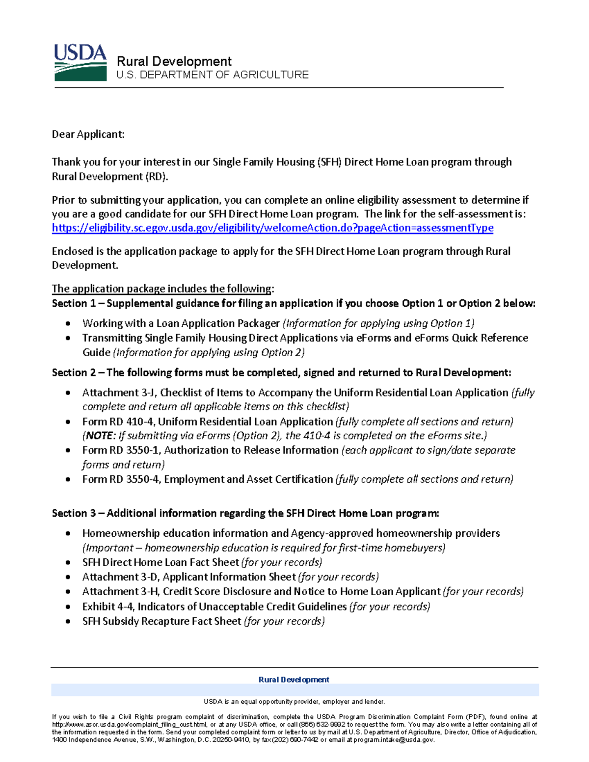 502 Application Package - Rural Development U. DEPARTMENT OF ...