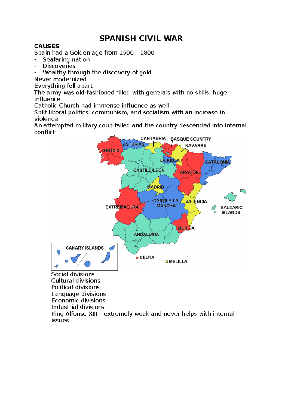 Spanish Civil WAR - SPANISH CIVIL WAR CAUSES Spain had a Golden age ...