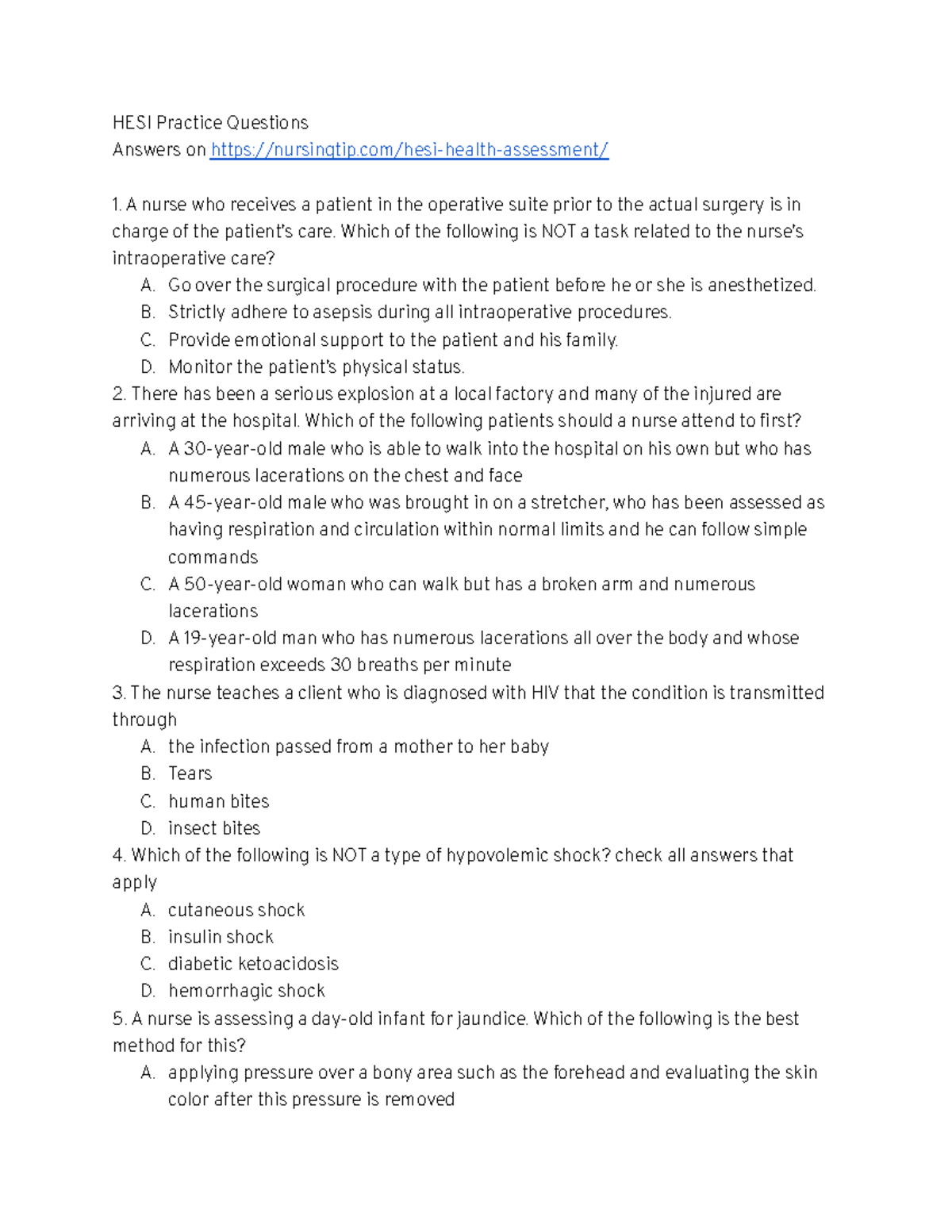 HESI Practice Questions - HESI Practice Questions Answers on nursingtip ...