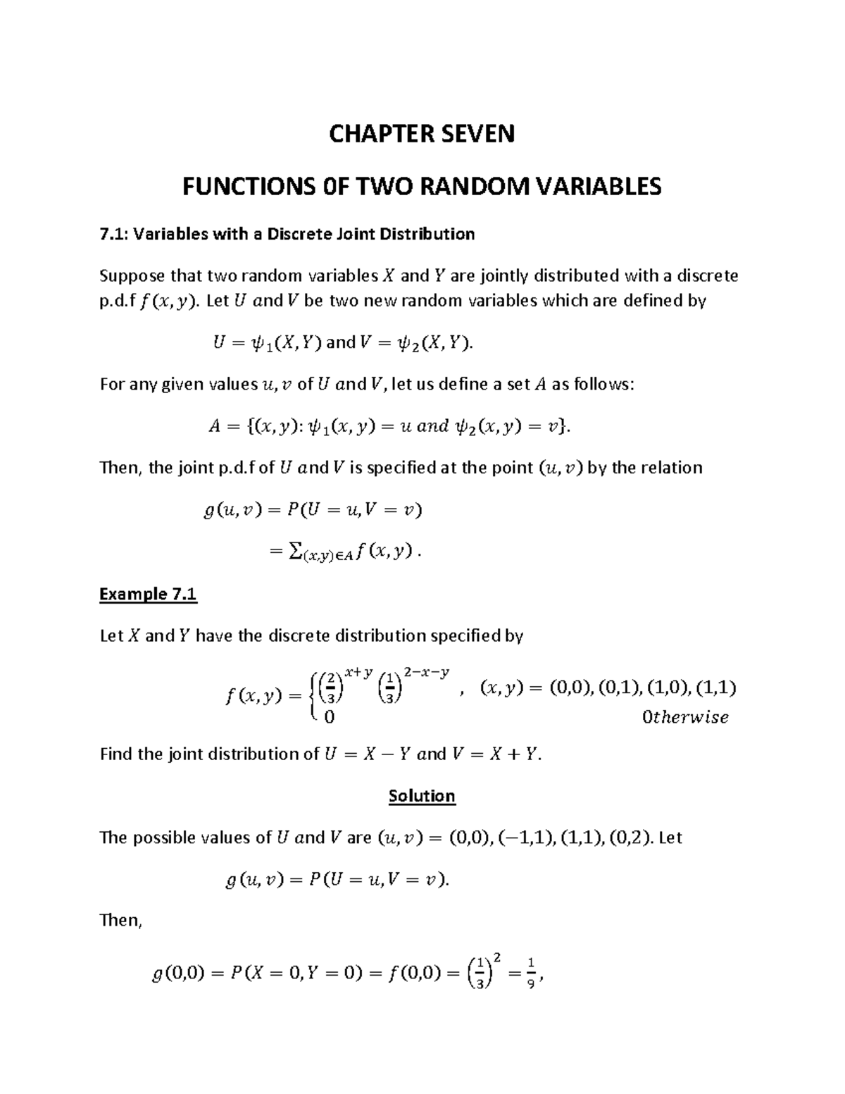 Chapter Seven SST 205 - LECTURE NOTES - CHAPTER SEVEN FUNCTIONS 0F TWO ...