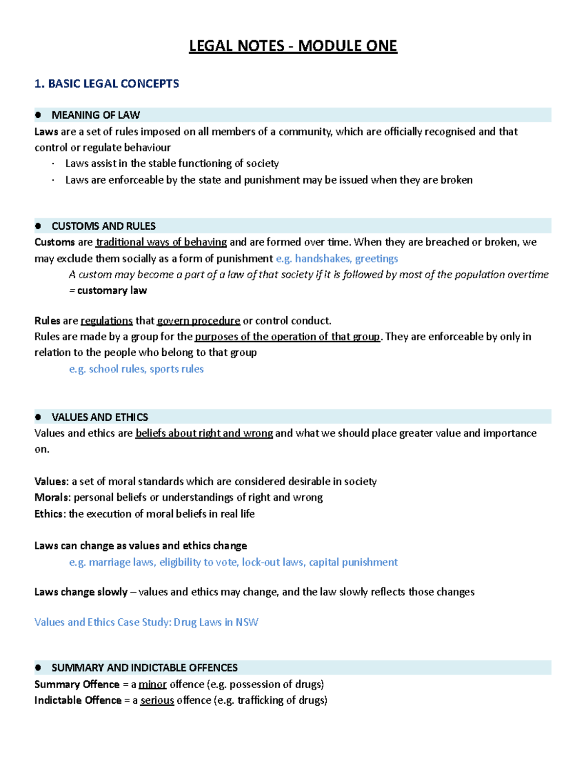 Legal Notes prelim 1 summaries - LEGAL NOTES - MODULE ONE 1. BASIC ...