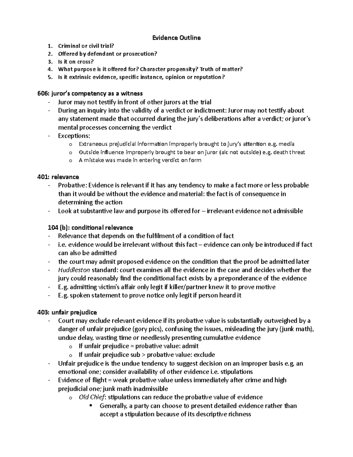 Evidence Outline 1 Fall 2016 Gonzales Rose - Evidence Outline Criminal ...