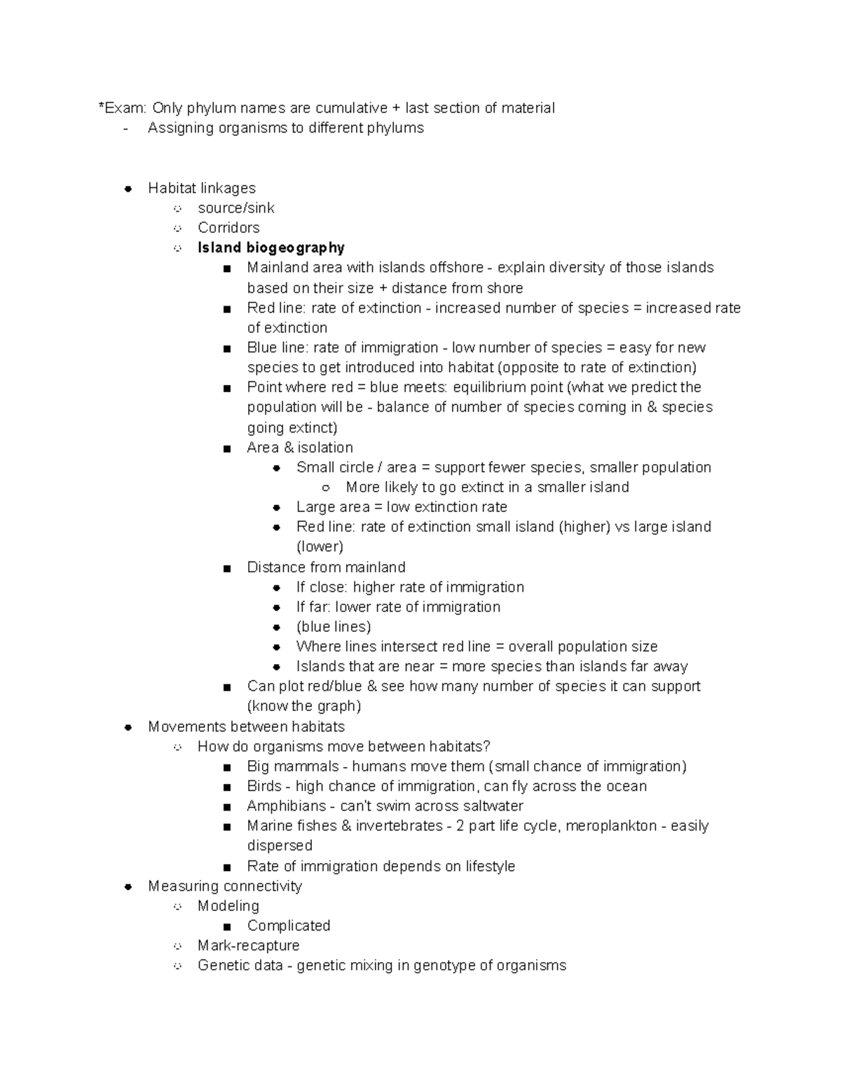 12 13 19 spatial ecology - *Exam: Only phylum names are cumulative ...