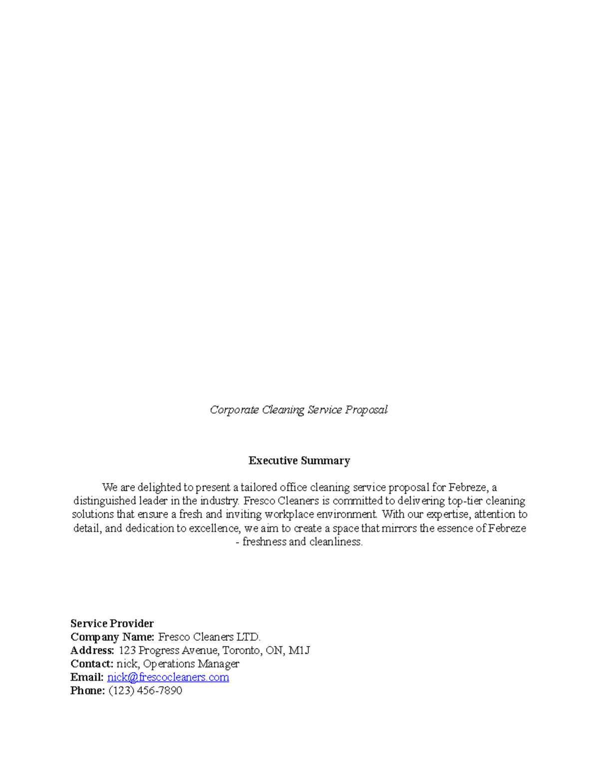 Business Proposal - Corporate Cleaning Service Proposal Executive ...