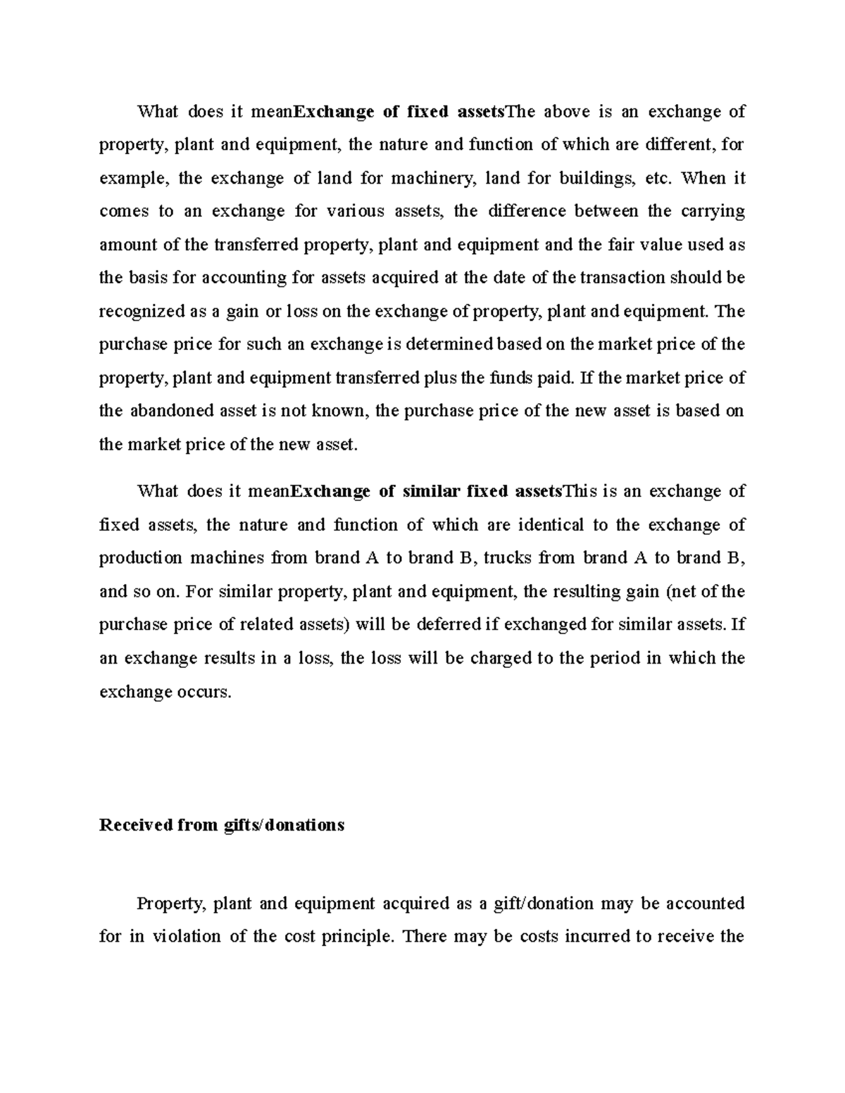 Accounting e-106 - learning - What does it meanExchange of fixed ...