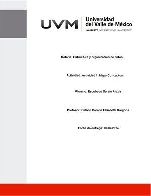 Actividad 2. Estructura y Organizacion de datos - 1 Nombre del ...