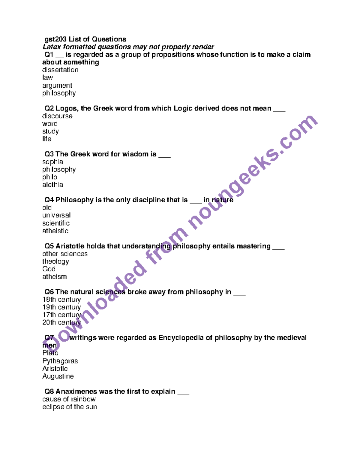 Gst203 past questions noungeeks - gst203 List of Questions Latex ...