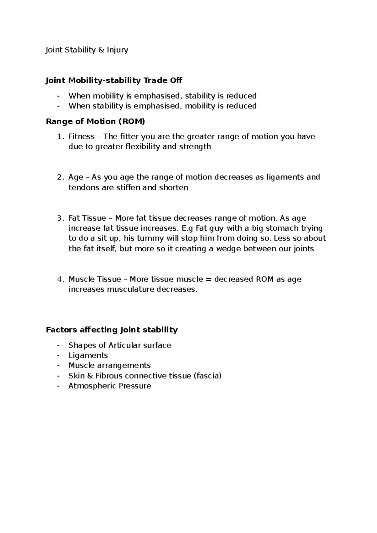 Week 6 (Joint Stability) - Joint Stability & Injury Joint Mobility ...
