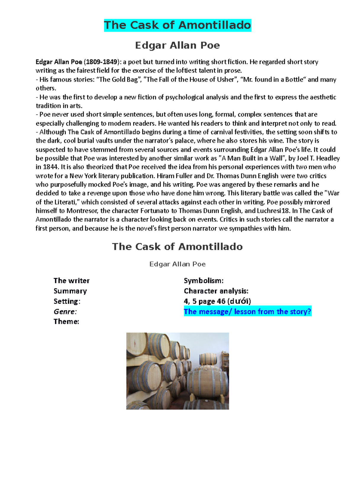 The cask of Amontillado - The Cask of Amontillado Edgar Allan Poe Edgar ...