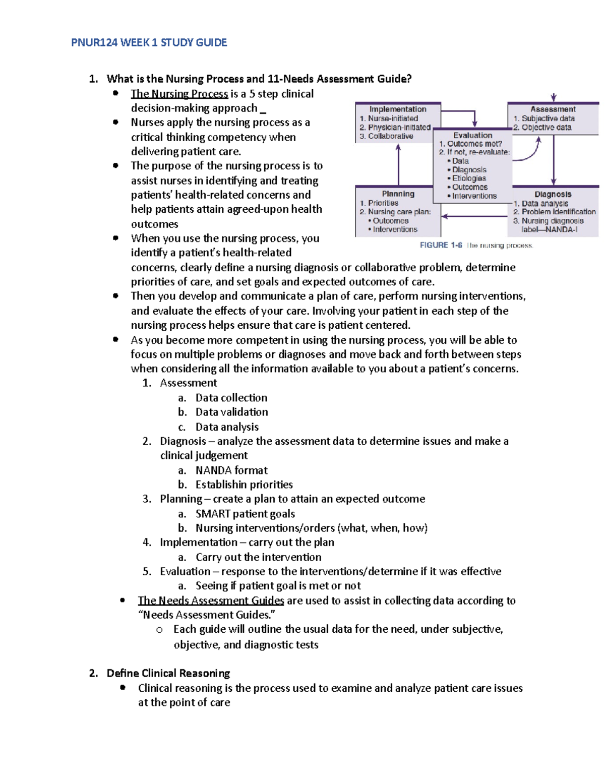 Week 1 Study Guide and Learning Outcomes - What is the Nursing Process ...