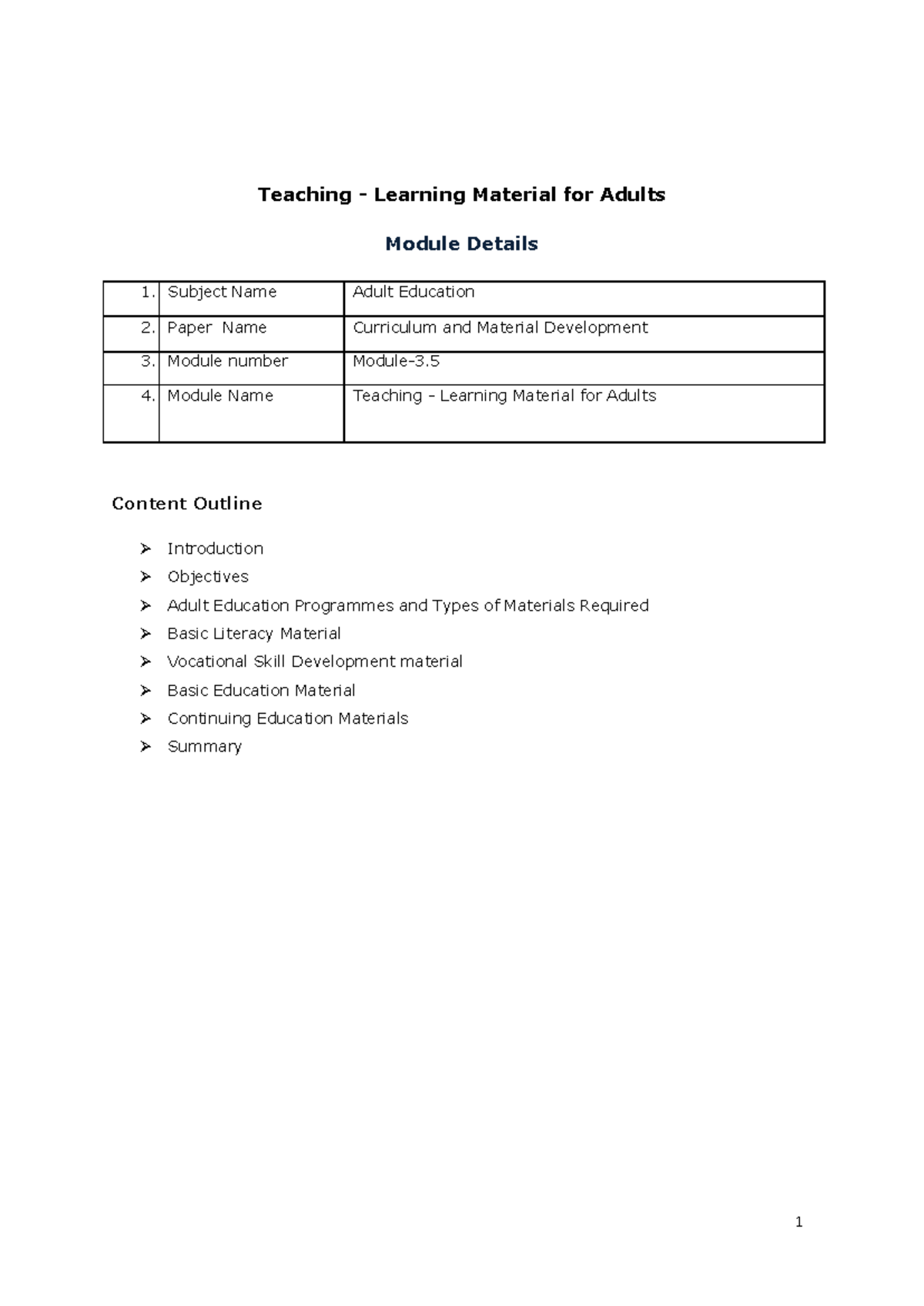 Teaching-Learning Material for Adults - Teaching - Learning Material ...