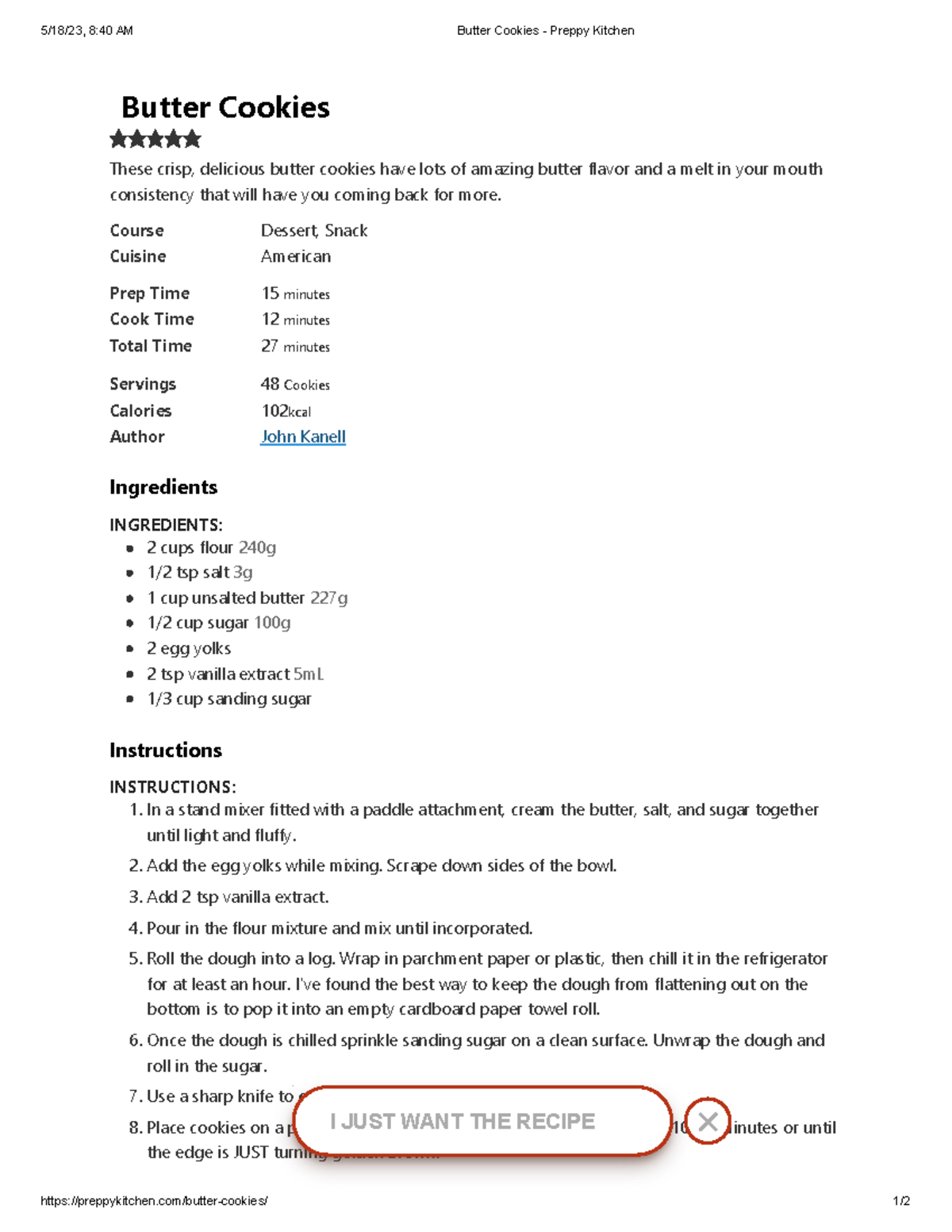 Module 2 Assignment - 5/18/23, 8:40 AM Butter Cookies - Preppy Kitchen ...