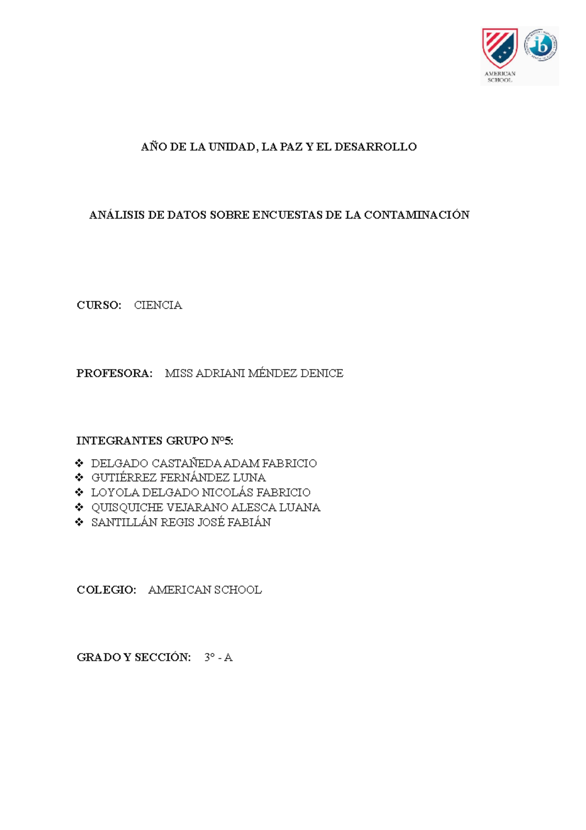 Analisis Contaminación 1 Ki AÑo De La Unidad La Paz Y El Desarrollo