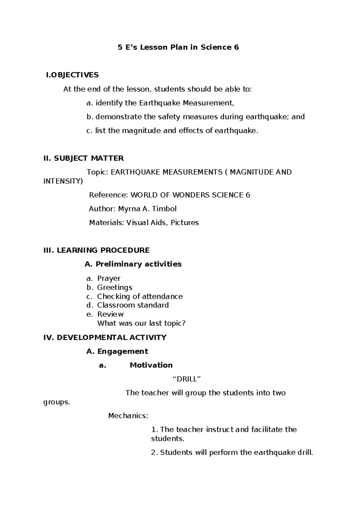 Science-lesson-plan - good - 5 E’s Lesson Plan in Science 6 I At the ...