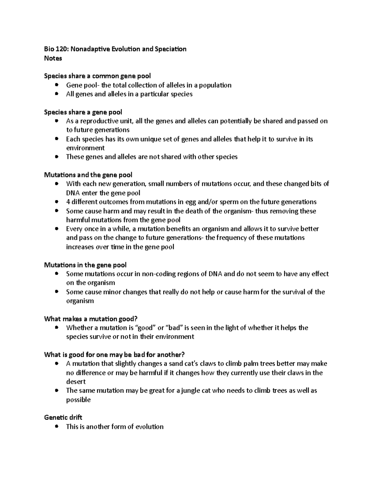 Bio 120- nonadaptive evolution and speciation - Bio 120: Nonadaptive ...