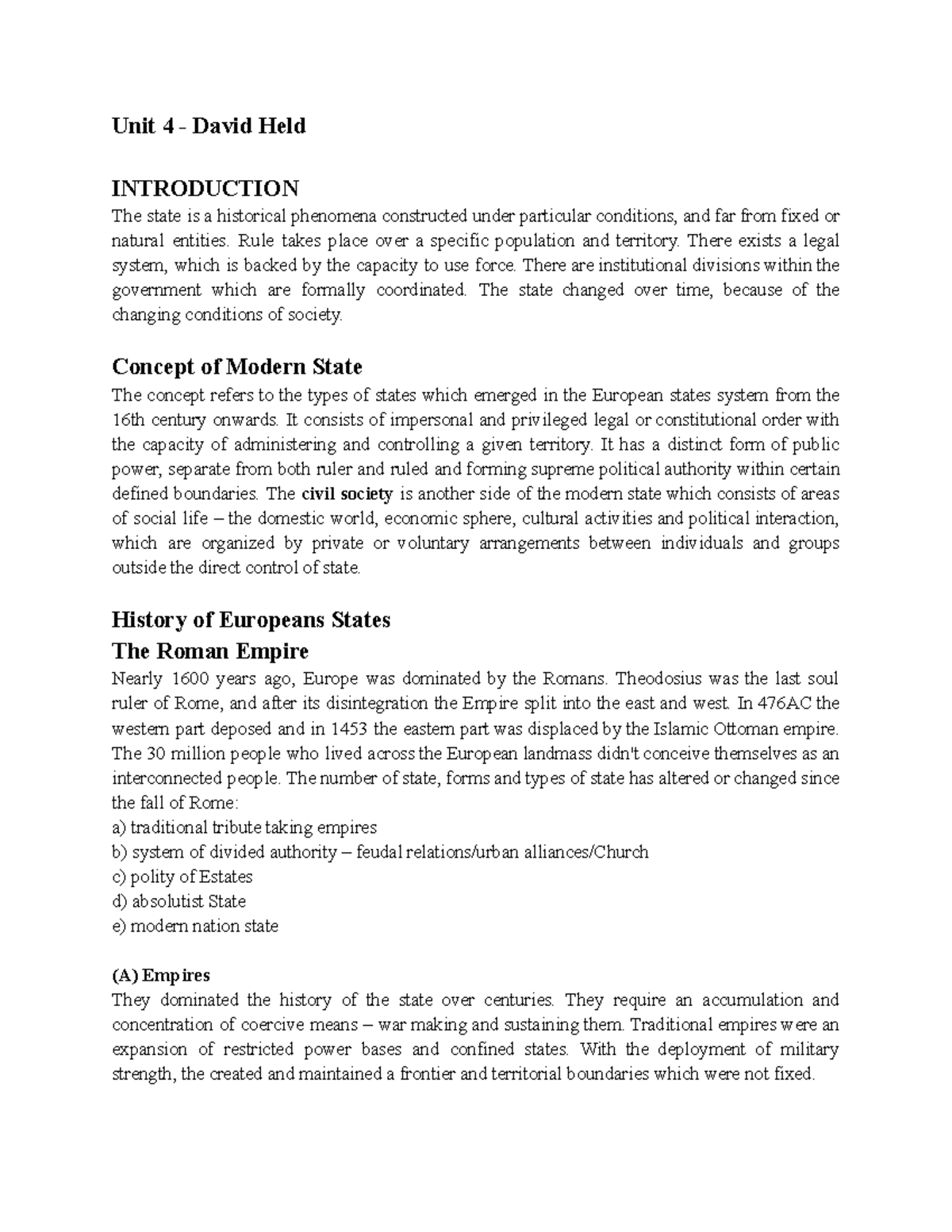 Unit 4 David Held - Unit 4 - David Held INTRODUCTION The state is a ...