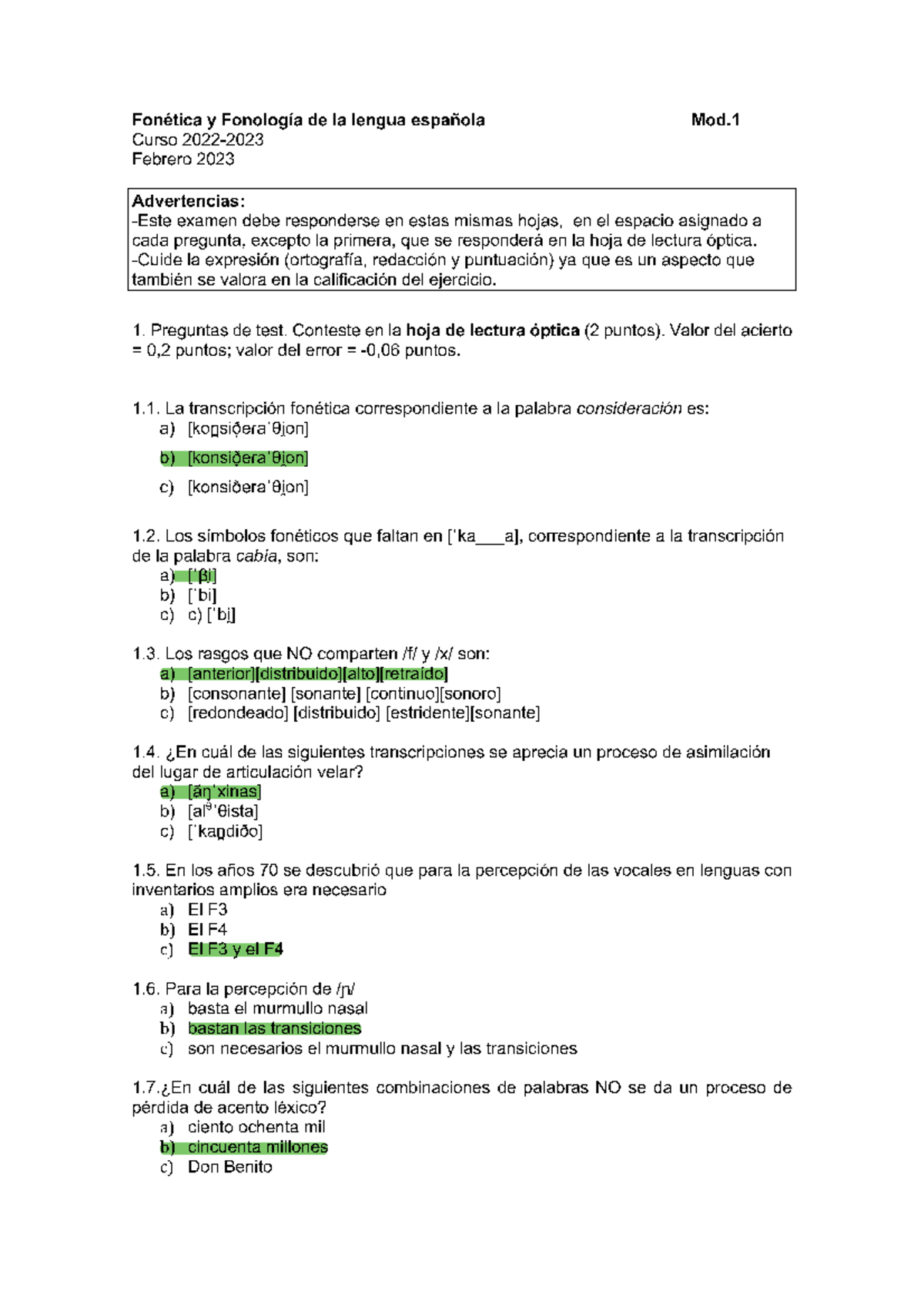 Examen Fonologia - Fonética y Fonología de la Lengua Española - Studocu