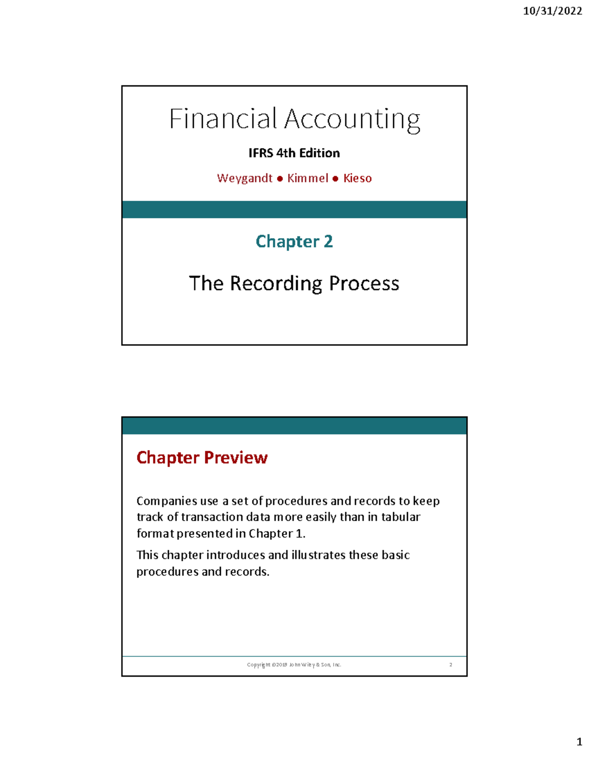 CHAP 2 - Financial Accounting IFRS 4th Edition Chapter 2 The Recording Process Weygandt Kimmel ...