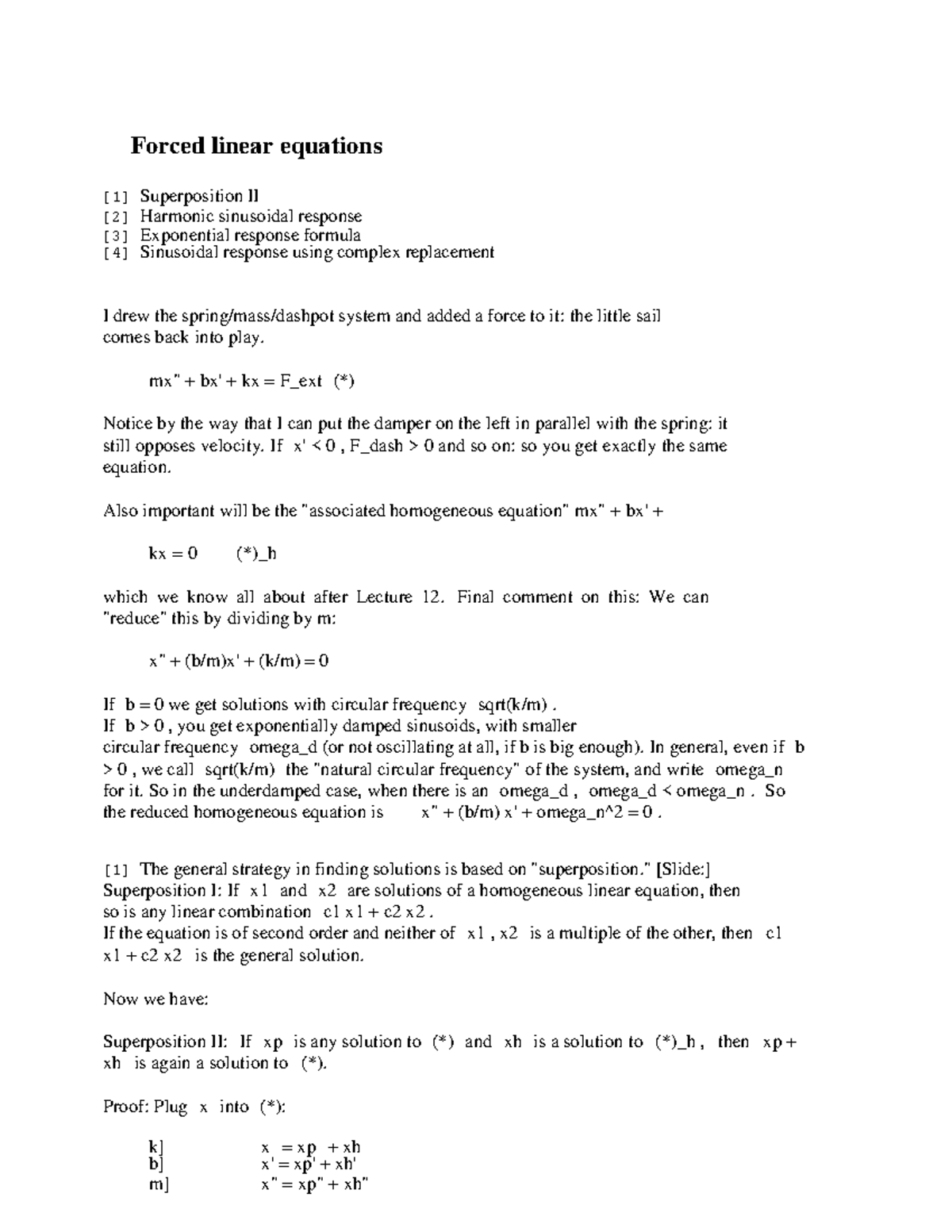 Exponential response formula, spring drive - Forced linear equations [1 ...