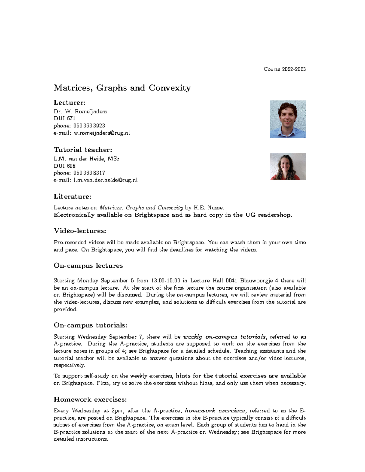 Course outline MGC 20222 - Course 2022- Matrices, Graphs and Convexity ...