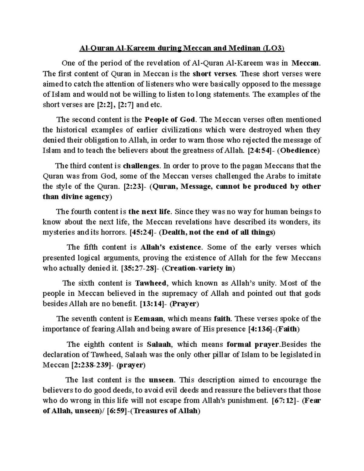 Al-Quran Al-Kareem during Meccan and Medinan - The first content of ...